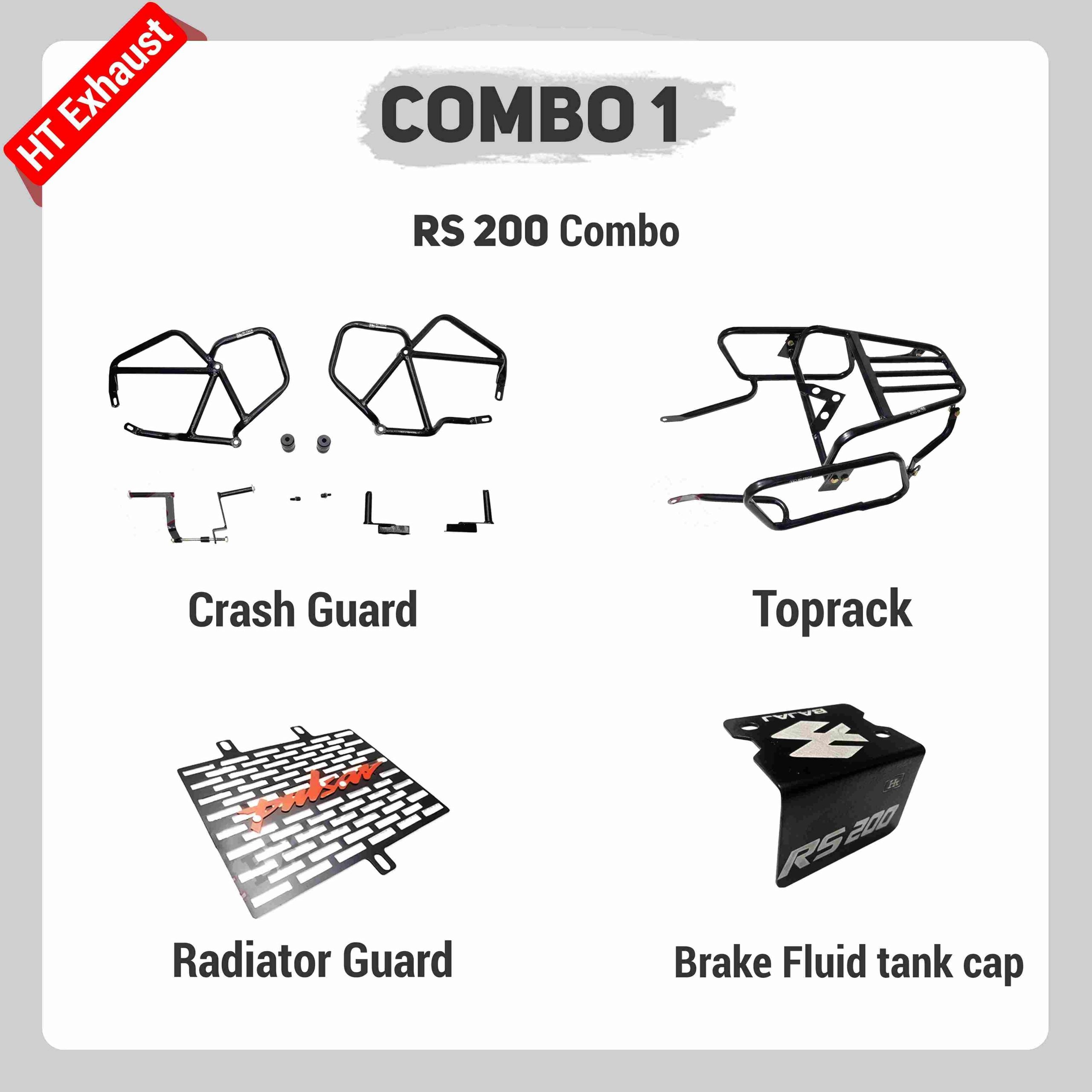 COMBO 1 PULSAR RS200 Crash Guard + Top Rack + Radiator Guard + Brake F ...